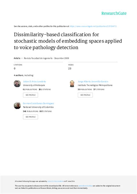 Pdf Dissimilarity Based Classification For Stochastic Models Of Embedding Spaces Applied To