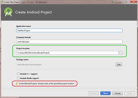 Android Studio Error Create New Project In Default Project Location