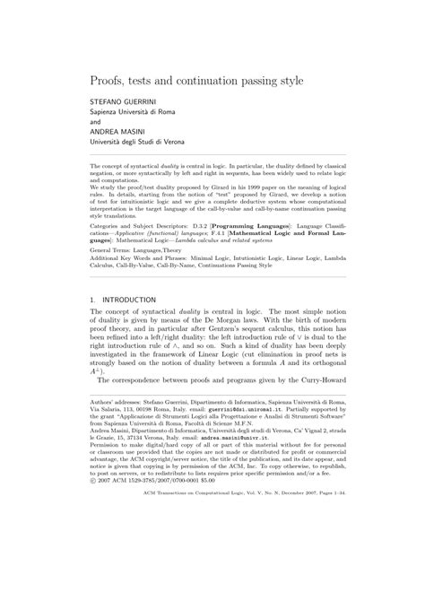 Pdf Proofs Tests And Continuation Passing Style