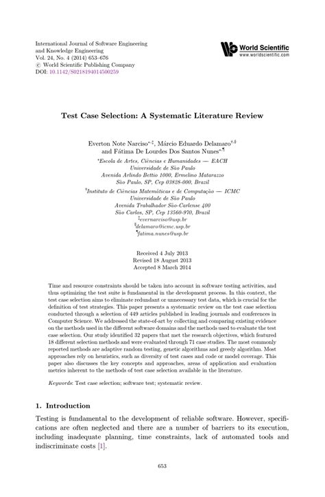 Pdf Test Case Selection A Systematic Literature Review