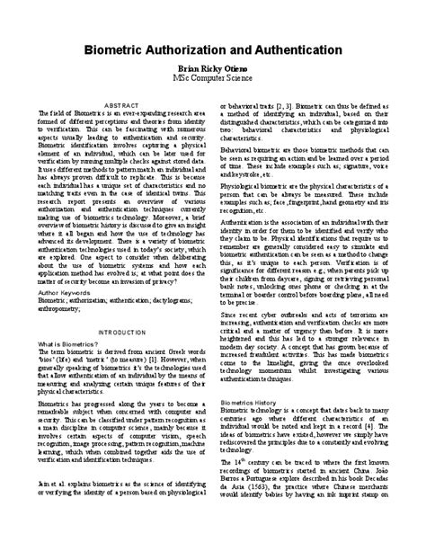 pdf biometric authorization and authentication overview
