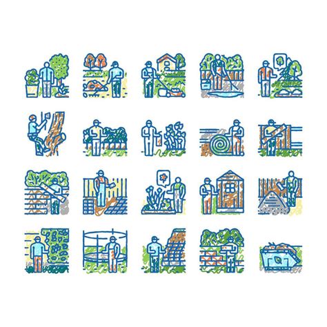 Garden Landscape Lawn Landscaping Icons Hand Drawn 62451604 Vector Art