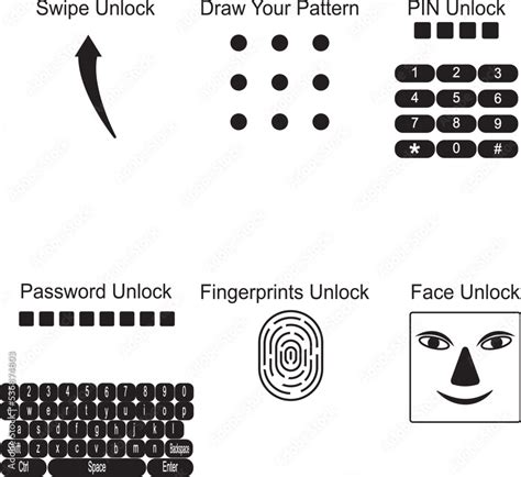 Icon Set Black And White Types Of Smartphone Security Types Such As