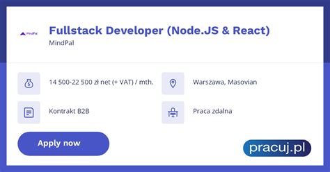 oferta pracy fullstack developer node js and react mindpal warszawa