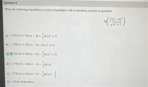 solved write the following logarithm as a sum of logarithms