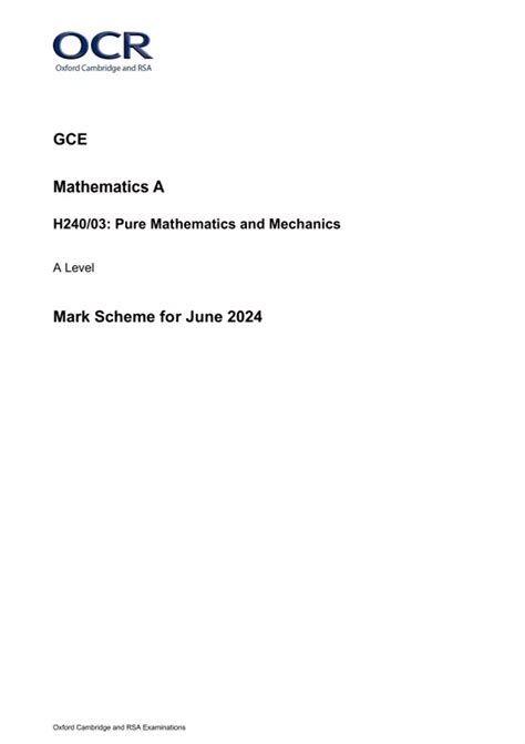 OCR A Level Mathematics A Paper And JUNE QUESTION PAPERS AND MARK SCHEMES Stuvia US
