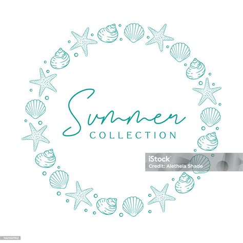 둥근 조개 프레임입니다 바다와 바다 디자인 수직 템플릿입니다 벡터 일러스트 레이 션 여름 또는 해변 파티 광고 디자인 갑각류에 대한 스톡 벡터 아트 및 기타 이미지 Istock