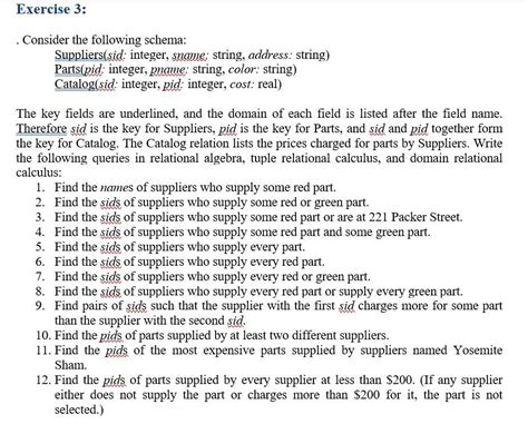 Exercise 3 Consider The Following Schema