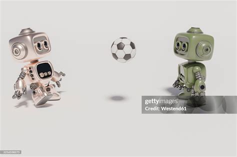 Two Robots Playing Soccer With A Ball In A 3d Rendering High Res Vector Graphic Getty Images