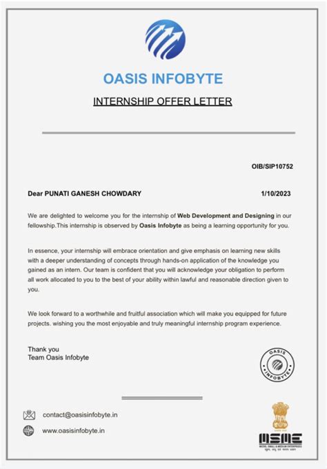 Internship Oasisinfobyte Webdevelopment Ganesh Chowdary