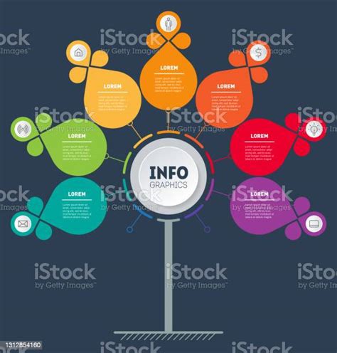 나무의 웹 템플릿 일곱 부분으로 다이어그램 7단계로 기술 또는 교육 프로세스의 벡터 인포그래픽 7 가지 옵션이있는 비즈니스