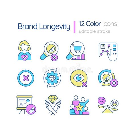 Brand Longevity Rgb Color Icons Set Stock Vector Illustration Of