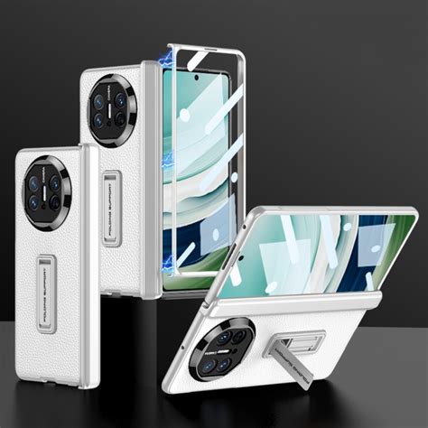 For Huawei Mate X Gkk Magnetic Hinge Flip Leather Phone Case With Holder Silver