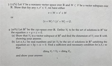 solved 3 15 let v be a nonzero vector space over r and w