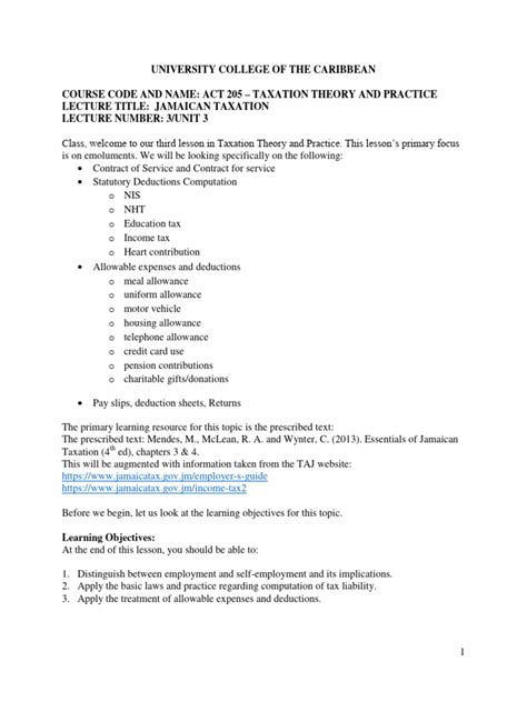 Act 205 Taxation Theory Practice Lecture 3 New Pdf Employment