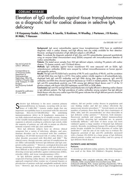 Pdf Elevation Of Igg Antibodies Against Tissue Transglutaminase As A