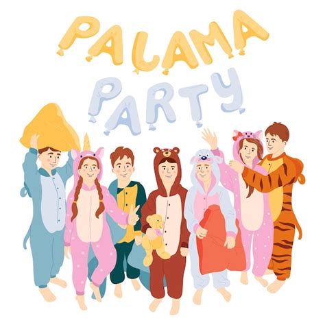 Concept Plat De Soirée Pyjama Avec Des Enfants En Illustration