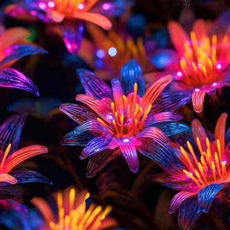 Premium Ai Image A Bunch Of Flowers That Are Lit Up With Neon Lights