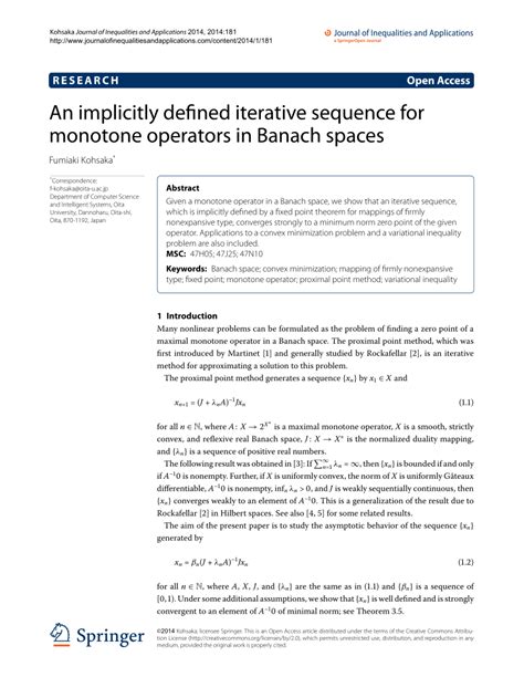 PDF An Implicitly Defined Iterative Sequence For Monotone Operators In Banach Spaces