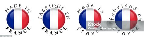 프랑스에서 간단한 제작 프랑스어 번역 3d 버튼 기호 국기와 동그라미 주위 텍스트입니다 품위와 캐주얼 글꼴 버전입니다 3차원