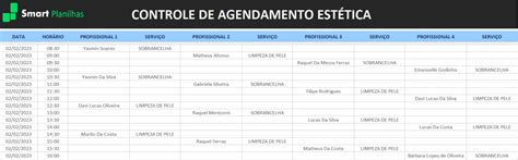 Planilha Agendamento Estética Em Excel Grátis