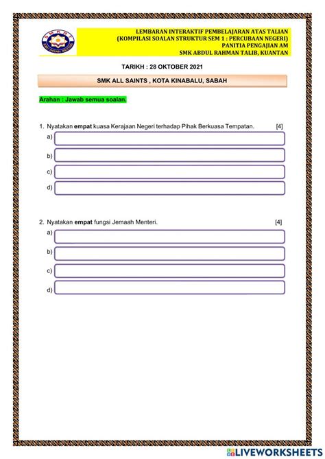 Pengajian Am Online Activity Live Worksheets