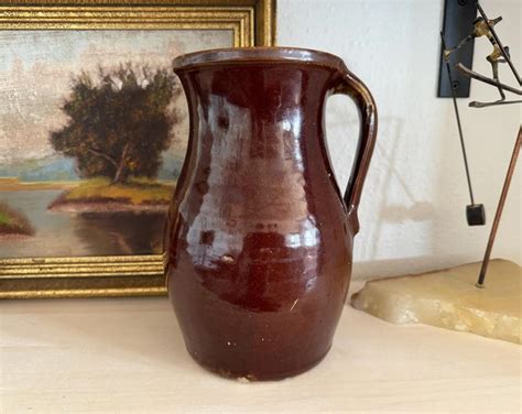 Antique Brown Stoneware Pitcher Antique Pottery Pitcher Antique Decor