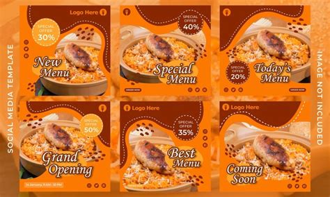 음식 또는 레스토랑 메뉴 디자인 Instagram 게시물 템플릿 프리미엄 벡터