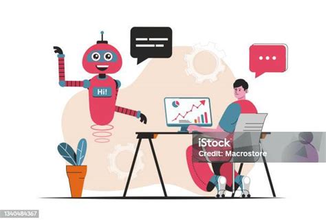 가상 도우미 개념이 격리되었습니다 온라인 채팅에서 봇 로봇에 의한 고객 지원 평평한 만화 디자인의 사람들 장면 블로깅 웹 사이트 모바일 앱 홍보 자료에 대한 벡터