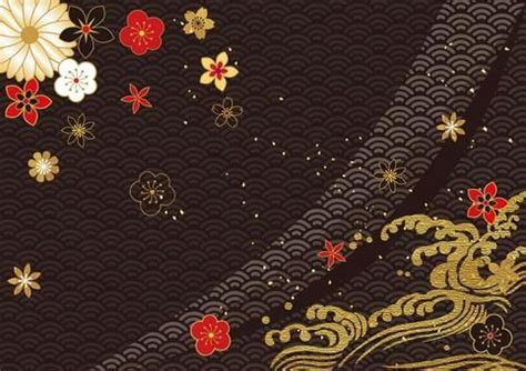 波と和柄 黒背景2834イラスト 和風 壁紙 カラフルな背景 テキスタイル デザイン