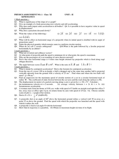 Cbse Class 11 Physics Worksheet Pdf