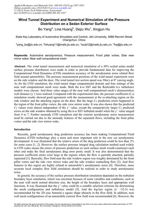 Pdf Wind Tunnel Experiment And Numerical Simulation Of The Pressure