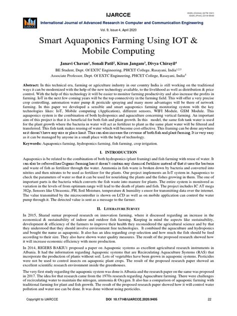 Smart Aquaponics Farming Using Iot And Mobile Computing Ijarcce Pdf Aquaponics General