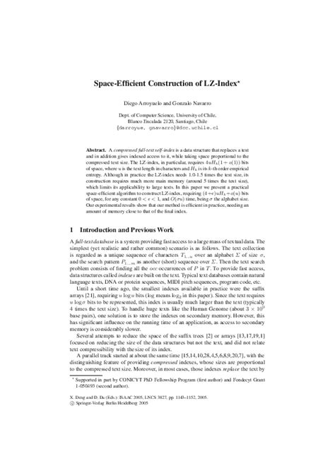 Pdf Space Efficient Construction Of Lz Index
