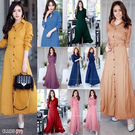 เดรสยาว แขนยาว คอปก Jhwmyyxw Thaipick
