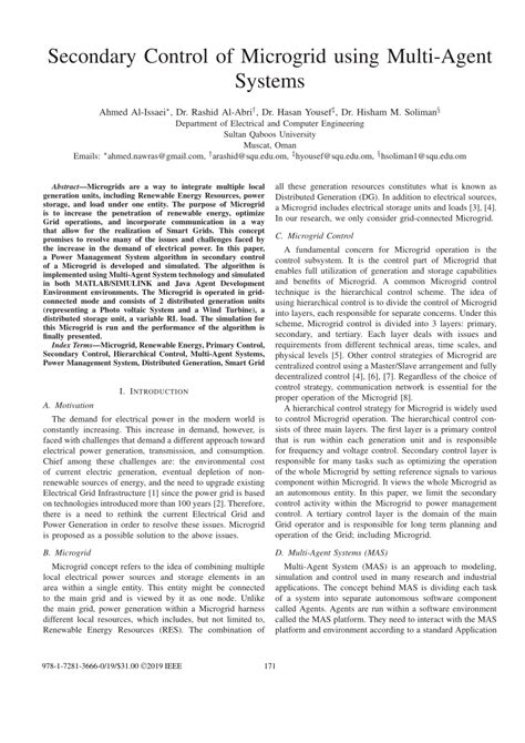 Pdf Secondary Control Of Microgrid Using Multi Agent Systems
