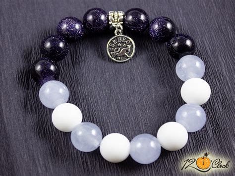 Гривна Слънчев камък светло син ахат и бял ахат мат зодия Козирог Bagbag Bg