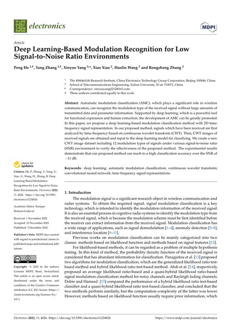Pdf Deep Learning Based Modulation Recognition For Low Signal To Noise Ratio Environments