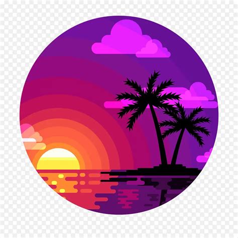 紫色大海和棕榈树风景矢量图PNG图片素材下载 图片编号8064574 PNG素材网