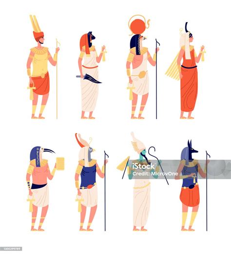 이집트 문자 고대 이집트 신 오래된 문화 여신 오시리스 호루스 아누비스 동상 만화 역사적 상징 완전한 벡터 컬렉션 고고학에 대한 스톡 벡터 아트 및 기타 이미지 Istock