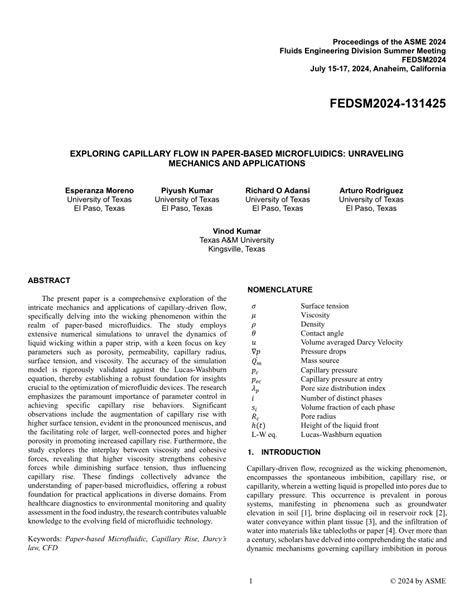 PDF Exploring Capillary Flow In Paper Based Microfluidics Unraveling Mechanics And Applications