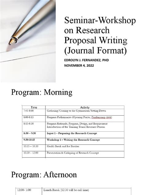 Seminar Workshop On Research Proposal Writing Journal Format Pdf Sampling Statistics