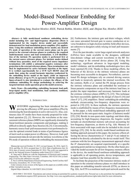 Pdf Model Based Nonlinear Embedding For Power Amplifier Design