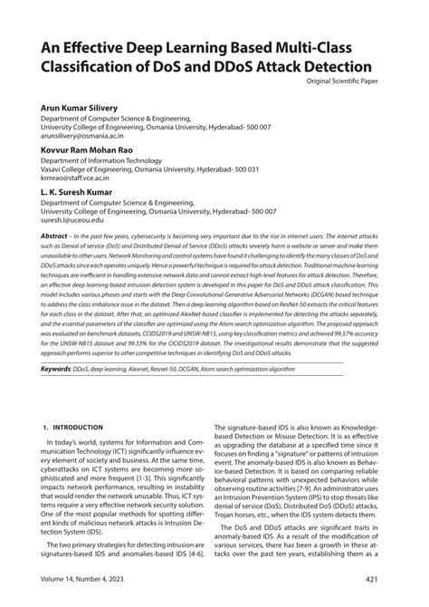 Pdf An Effective Deep Learning Based Multi Class Classification Of Dos And Ddos Attack Detection
