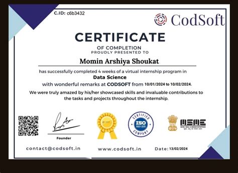 Arshiya Momin On Linkedin Codesoftredevelopment Datascience