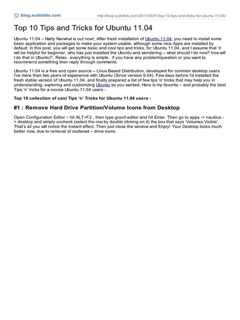 Top 10 Tips And Tricks For Ubuntu Download Free Pdf Ubuntu Operating System Desktop