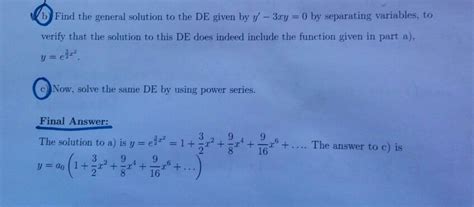 solved b find the general solution to the de given by