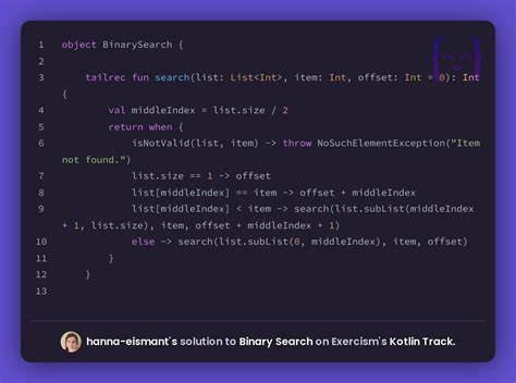 Hanna Eismants Solution For Binary Search In Kotlin On Exercism
