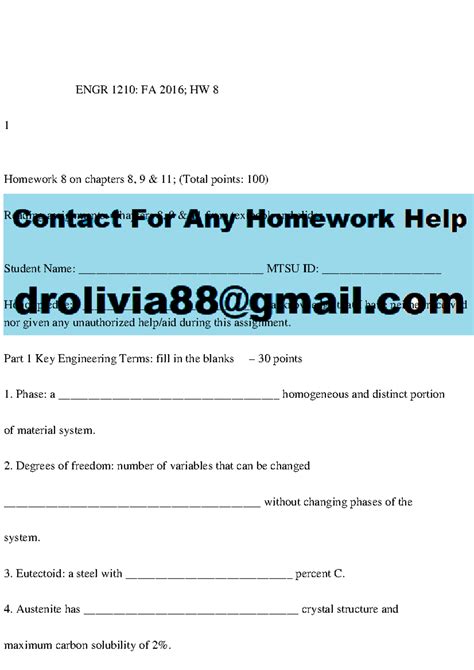 ENGR 1210 FA 2016 HW 8 1 H ENGR 1210 FA 2016 HW 8 1 Homework 8 On Chapters 8 9 11