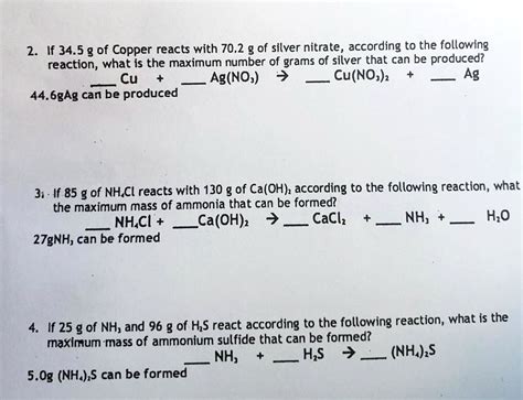 2 If 34 5 G Of Copper Reacts With 70 2 G Of Silver Nitrate According To The Following Reaction